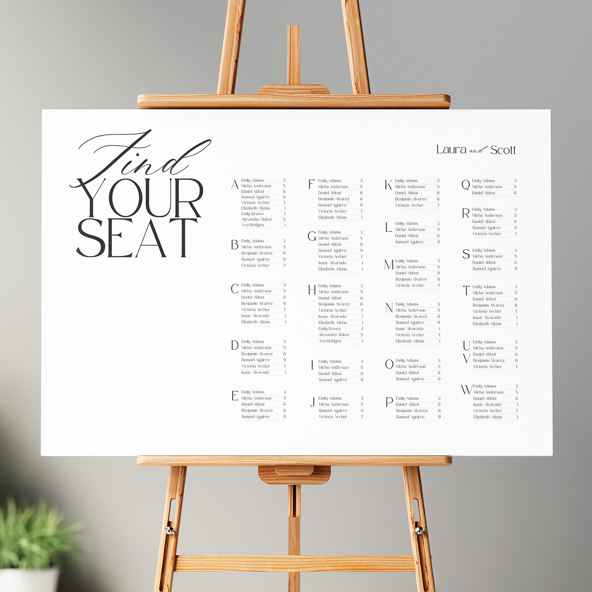 Alphabetical Seating Chart Canva Template, Horizontal Wedding Seating ...