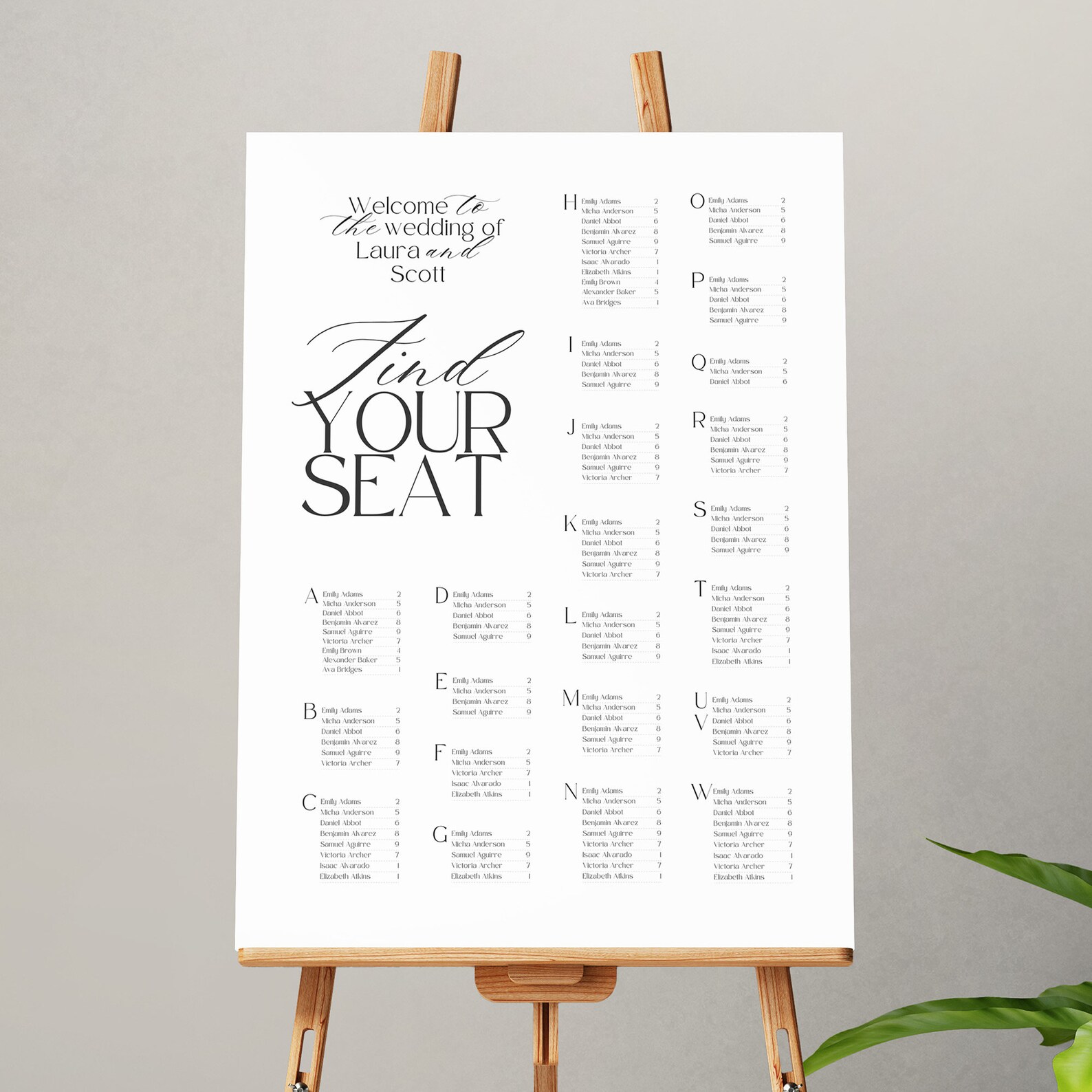 Wedding Alphabetical Seating Chart, Find Your Seat Canva Template ...