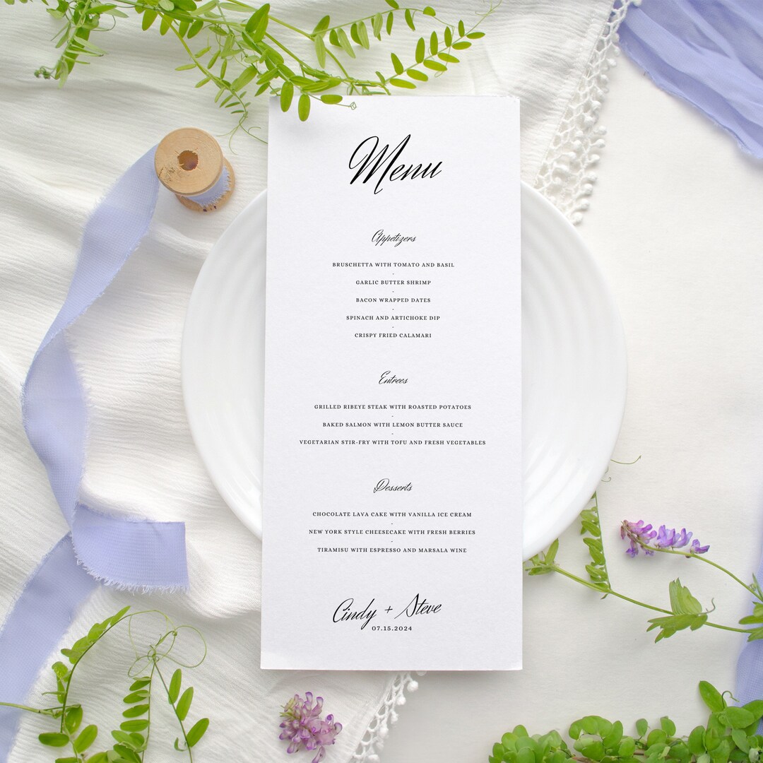 Classic Wedding Menu Template, Minimalist Elegant Menu, Editable ...