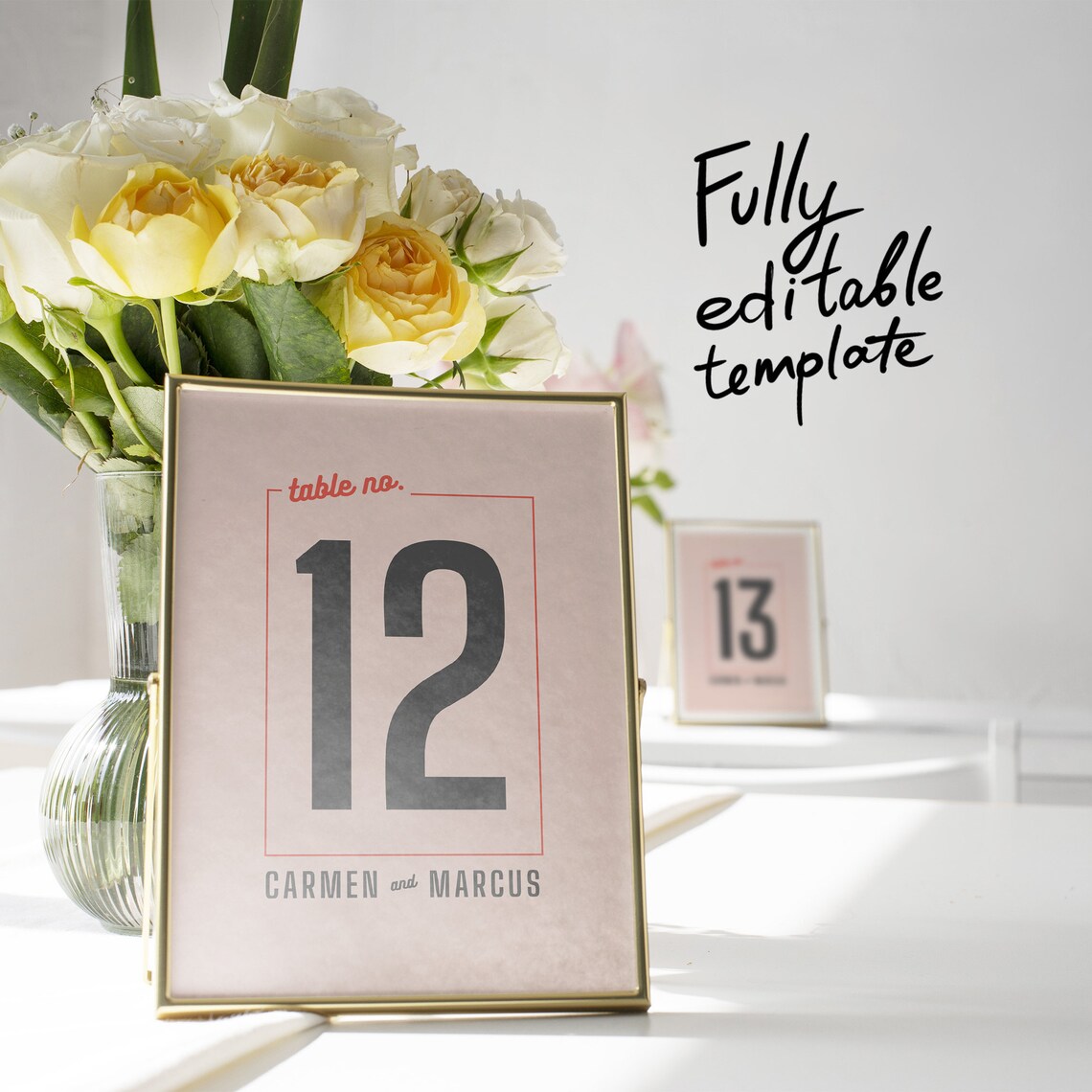 Retro Table Number Sign Template, Wedding Table Numbers Editable Canva ...