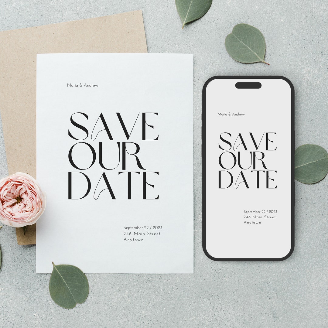 Save Our Date Card, Minimal Save the Date Card, Canva Template, Modern ...