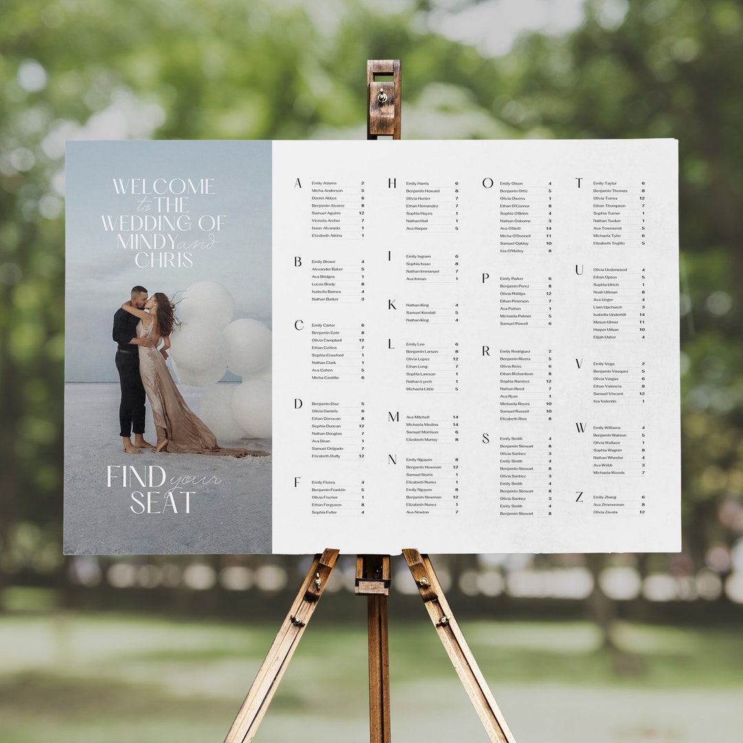 Seating Chart Sign Template Alphabetical Seating Chart With - Etsy