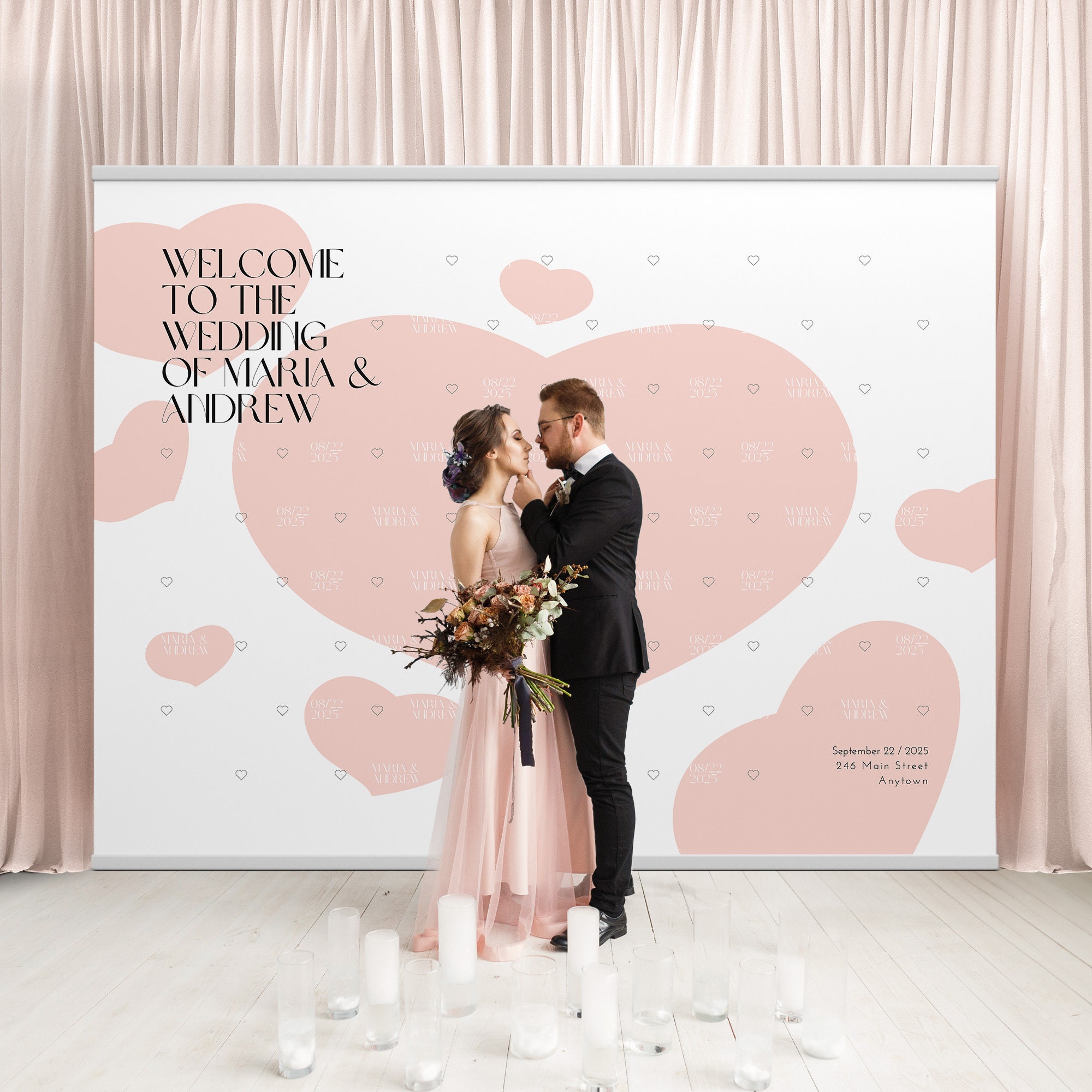 Personalized Wedding Backdrop, 4:3 Wedding Background Canva Template ...