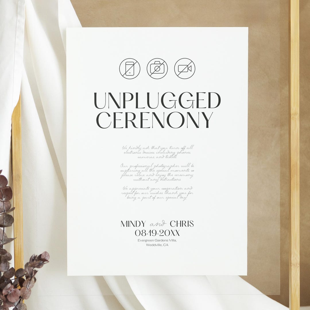 Unplugged Ceremony Sign Template, Editable Unplugged Ceremony Sign ...