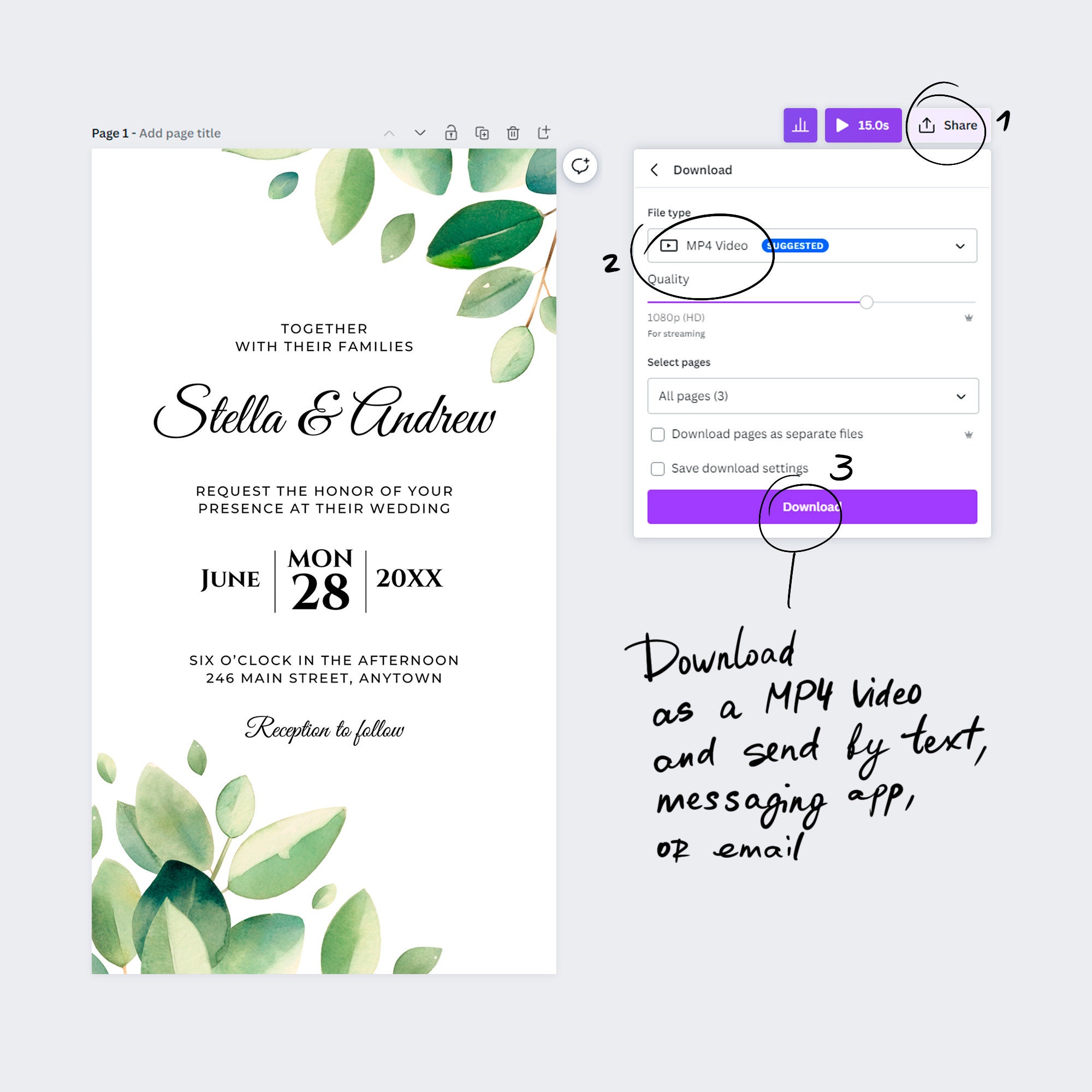 Wedding Video Invitation Template, Greenery Animated Invitation With ...