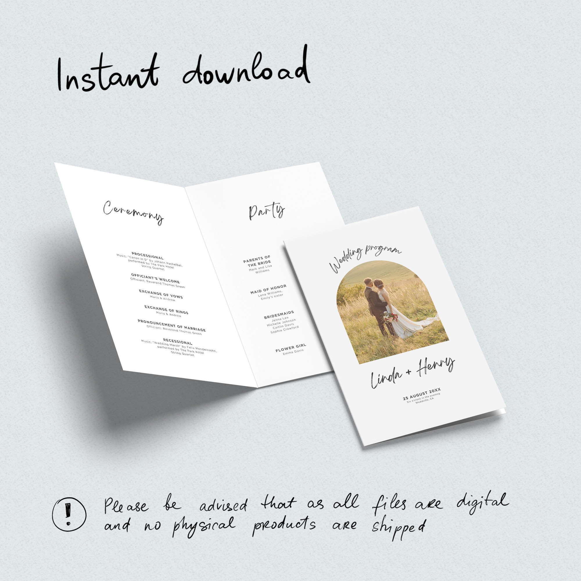 Bifold Wedding Program Template, Order of Service, Minimalist Program ...