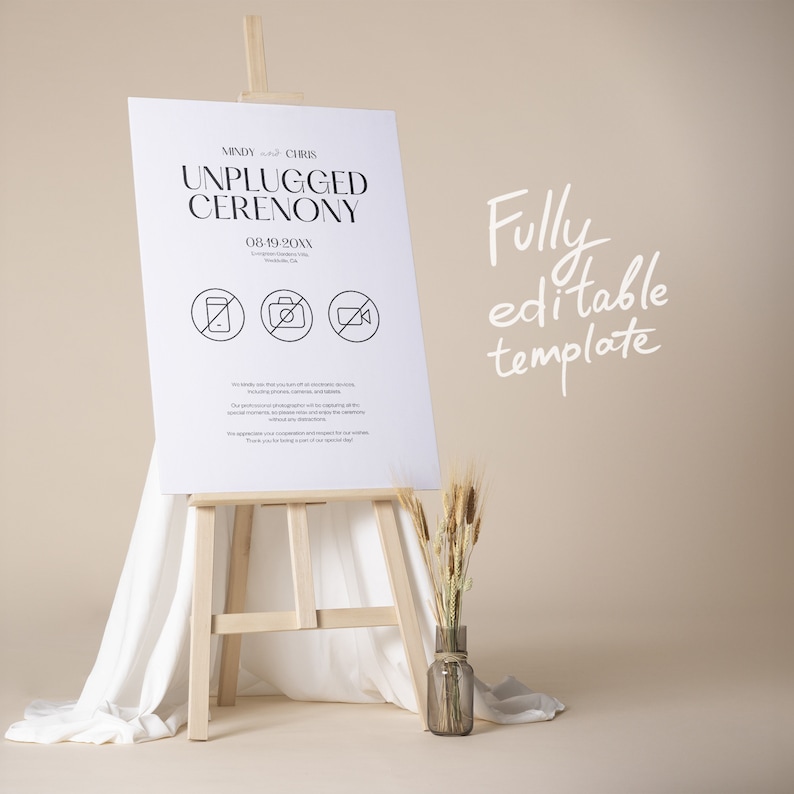 Minimalist Unplugged Ceremony Sign Template: Editable Canva Wedding ...