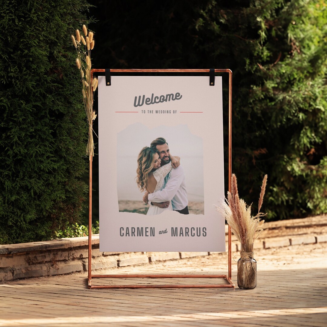 Retro Welcome Sign With Photo, Minimalist Wedding Welcome Sign, Fully ...
