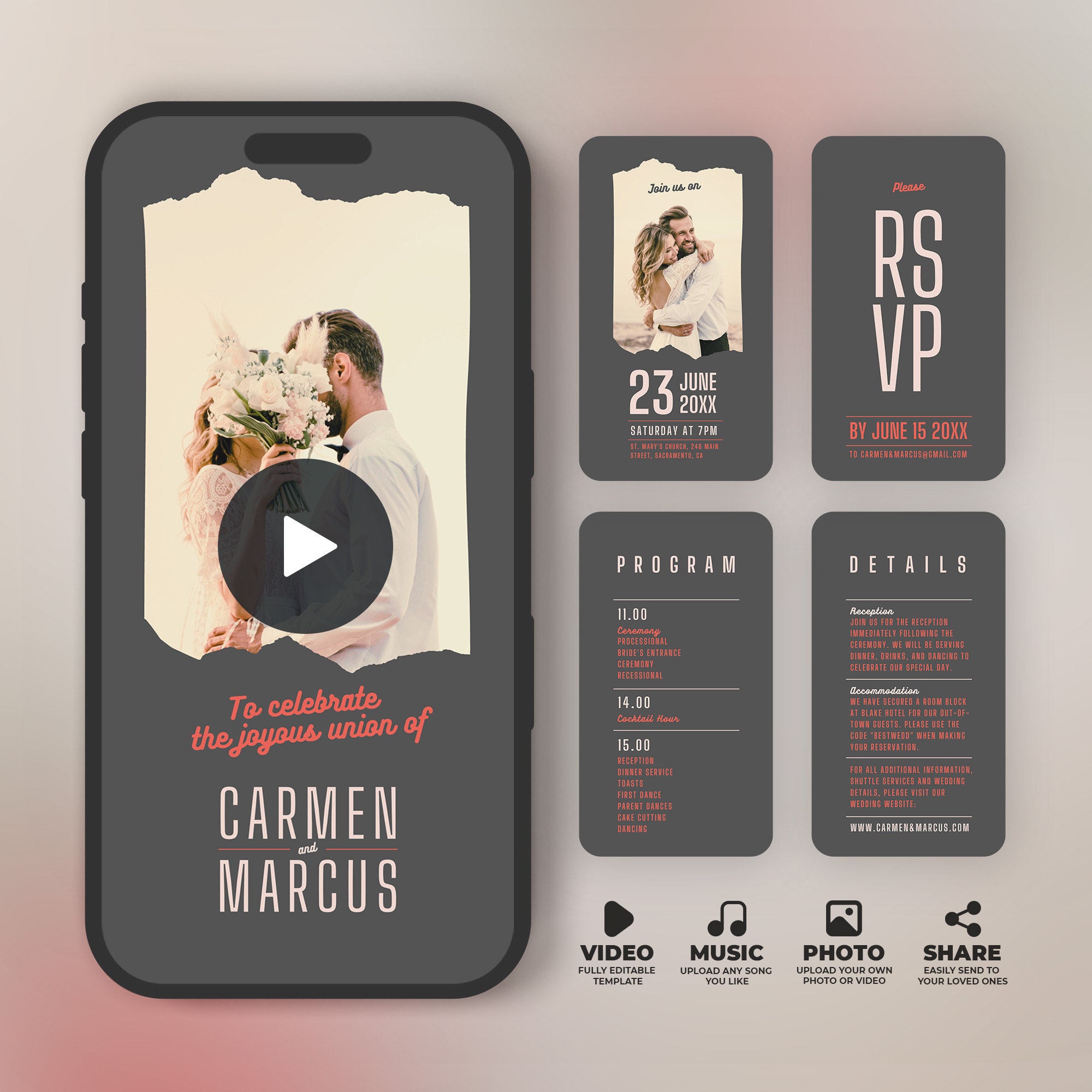 Wedding Retro Style Video Invitation, Animated Invite With RSVP ...