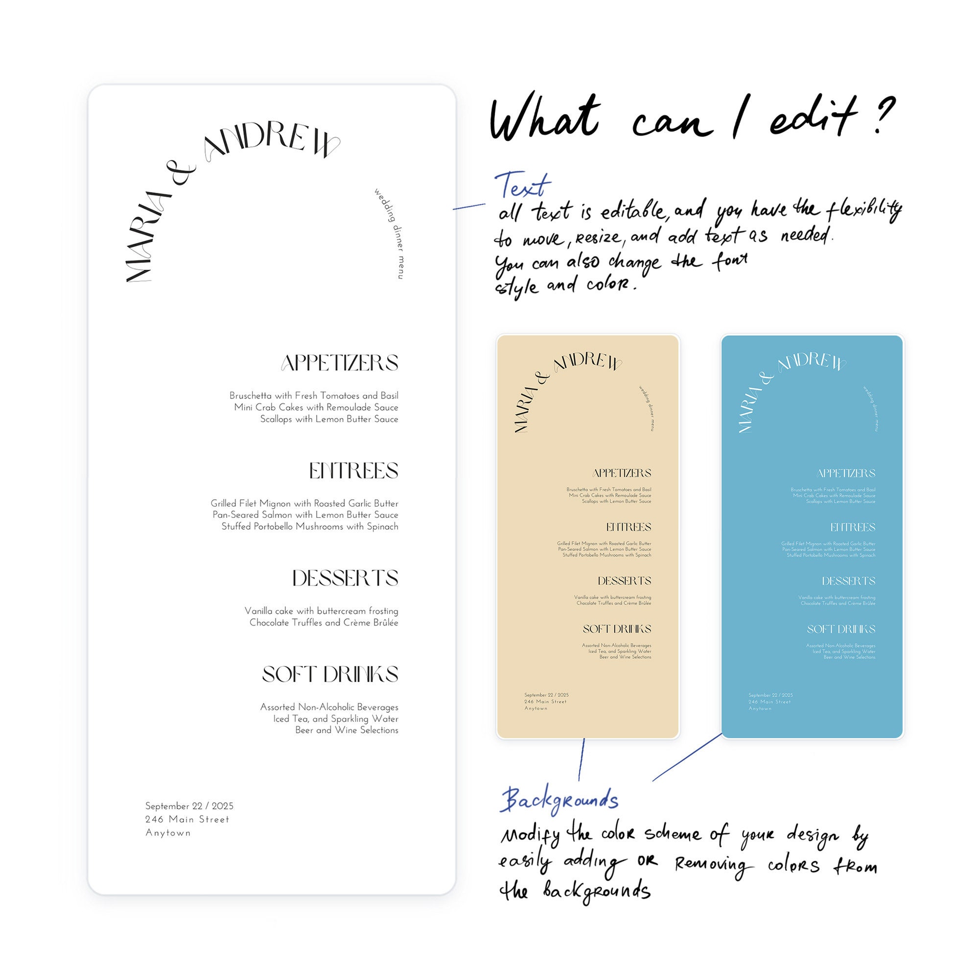 Wedding Menu Template Rounded Menu Editable & Printable - Etsy