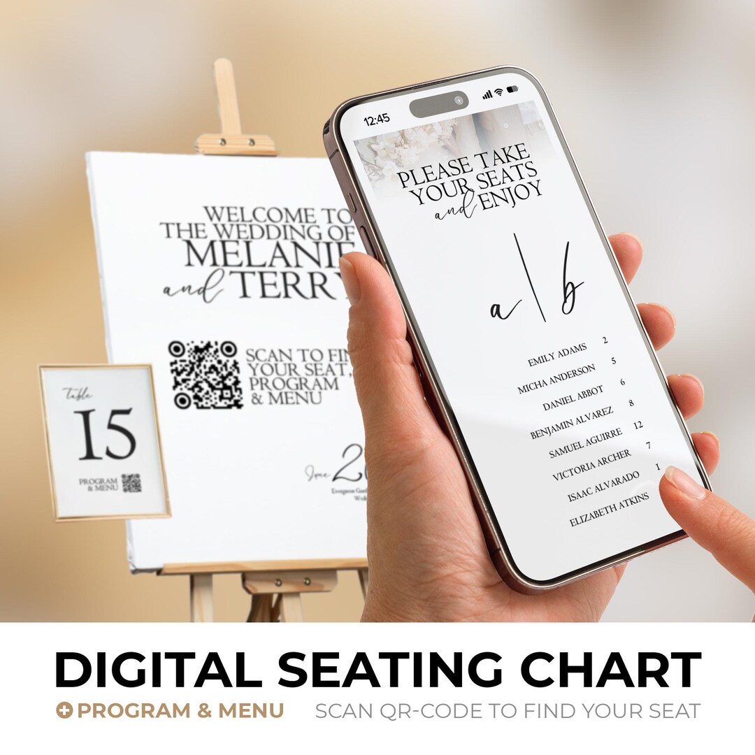 Digital Seating Chart Website Canva Template With Program & Menu, QR ...