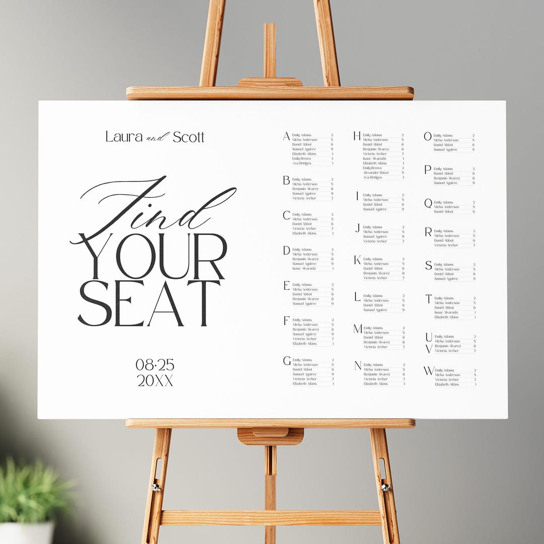 Editable Seating Arrangement, Wedding Alphabetical Seating Chart, Find ...