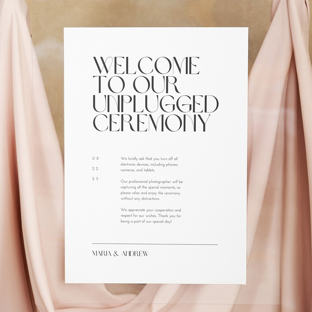 Unplugged Ceremony Sign, Elegant Unplugged Wedding Sign, Editable ...