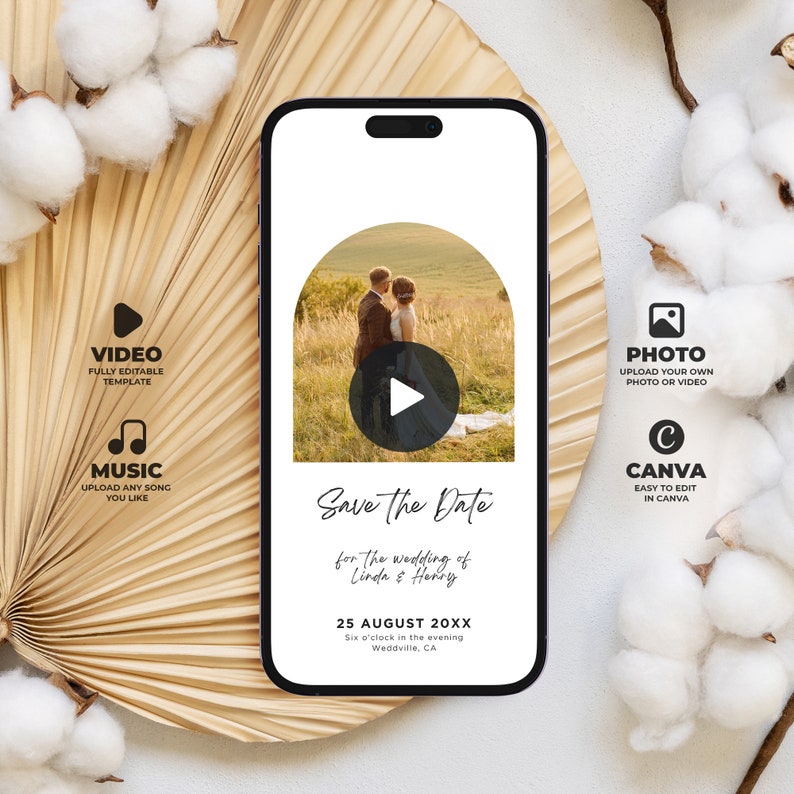 Wedding Video Save the Date Canva Template With Your Photo, Animated Wedding Invitation, Digital ...