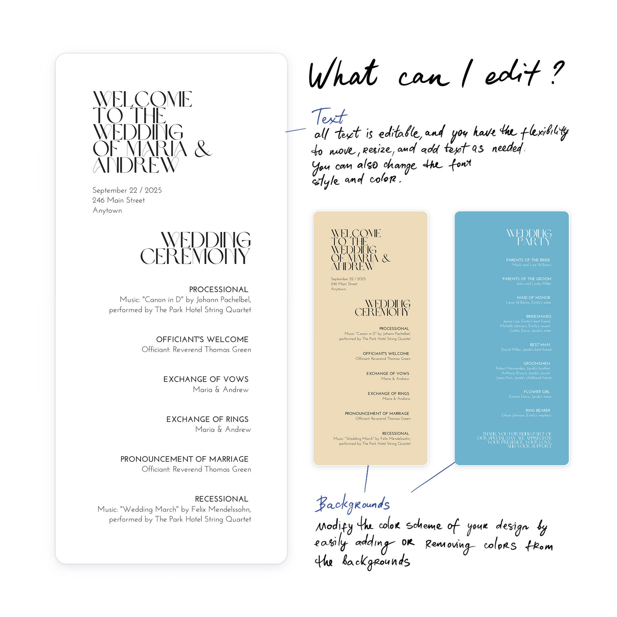 Minimalist Wedding Program Template, 4x9 Wedding Program, Printable ...