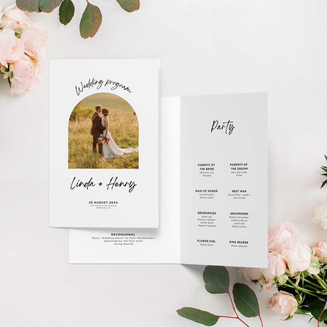 Bifold Wedding Program Template, Order of Service, Minimalist Program ...
