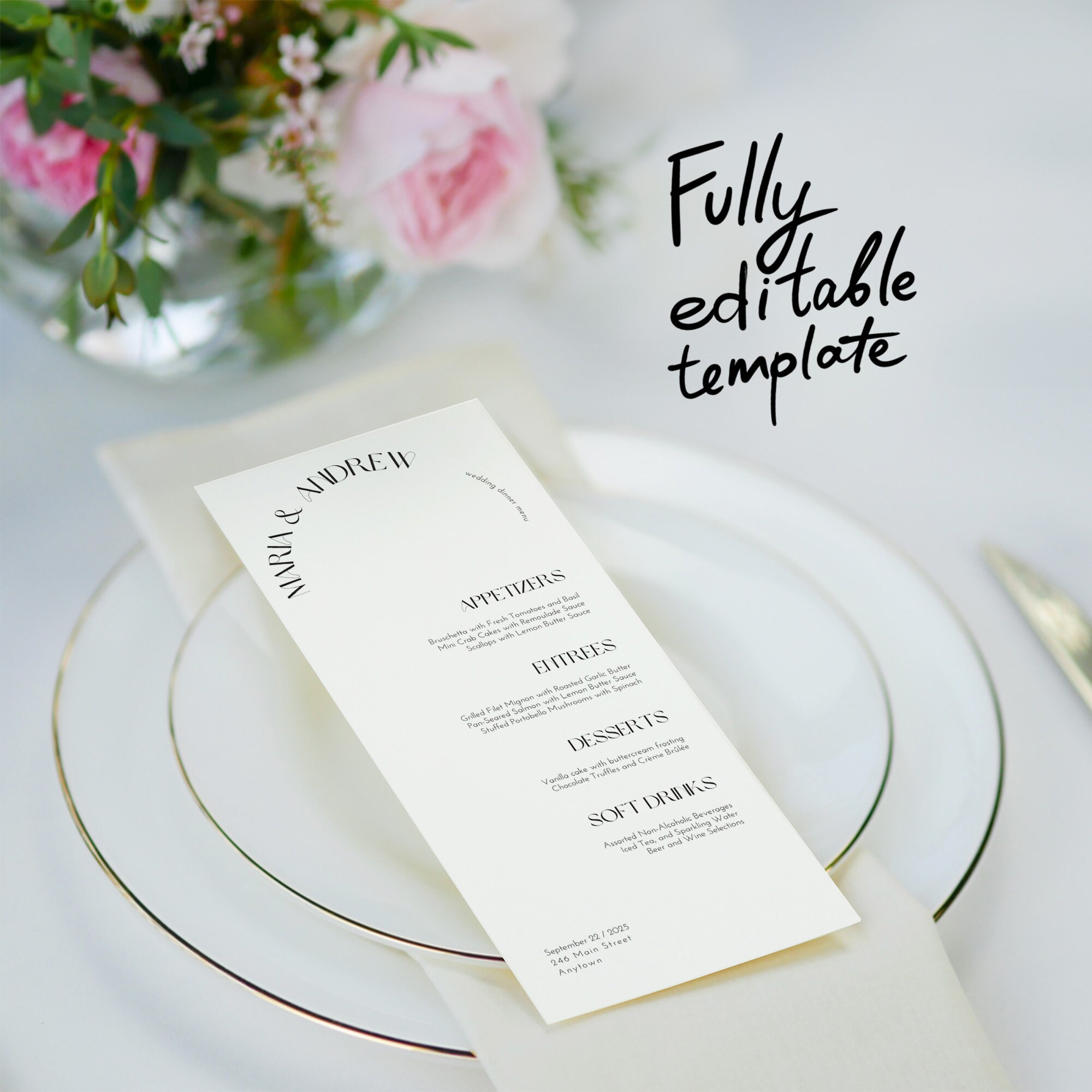 Wedding Menu Template Rounded Menu Editable & Printable - Etsy