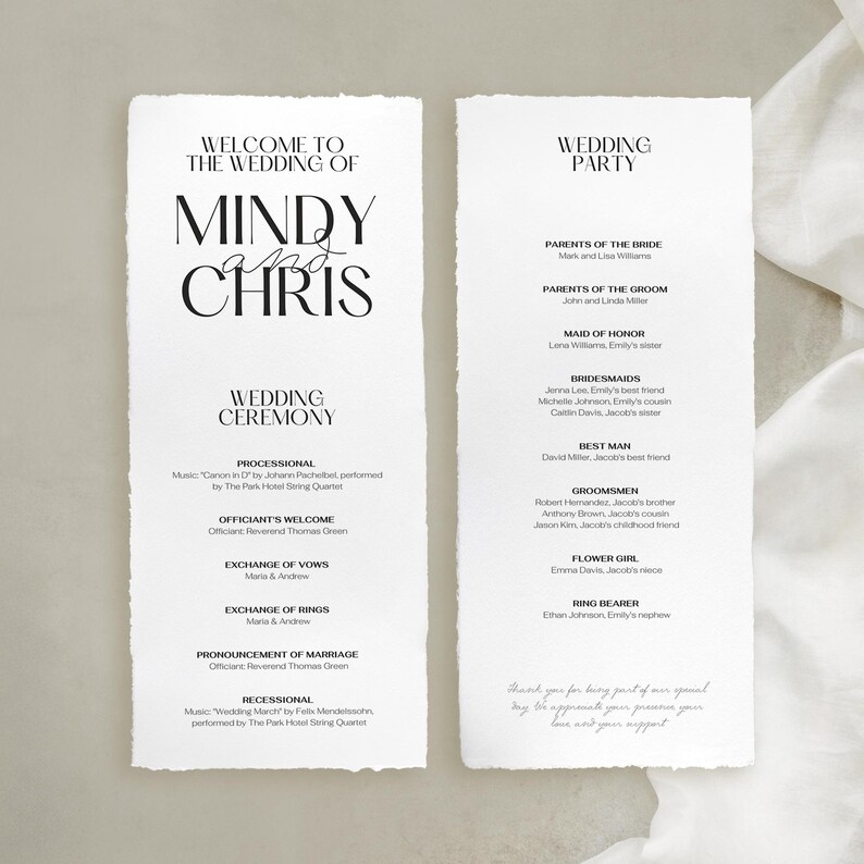 Minimalist 4x9 Wedding Program Template, Editable & Printable Wedding ...