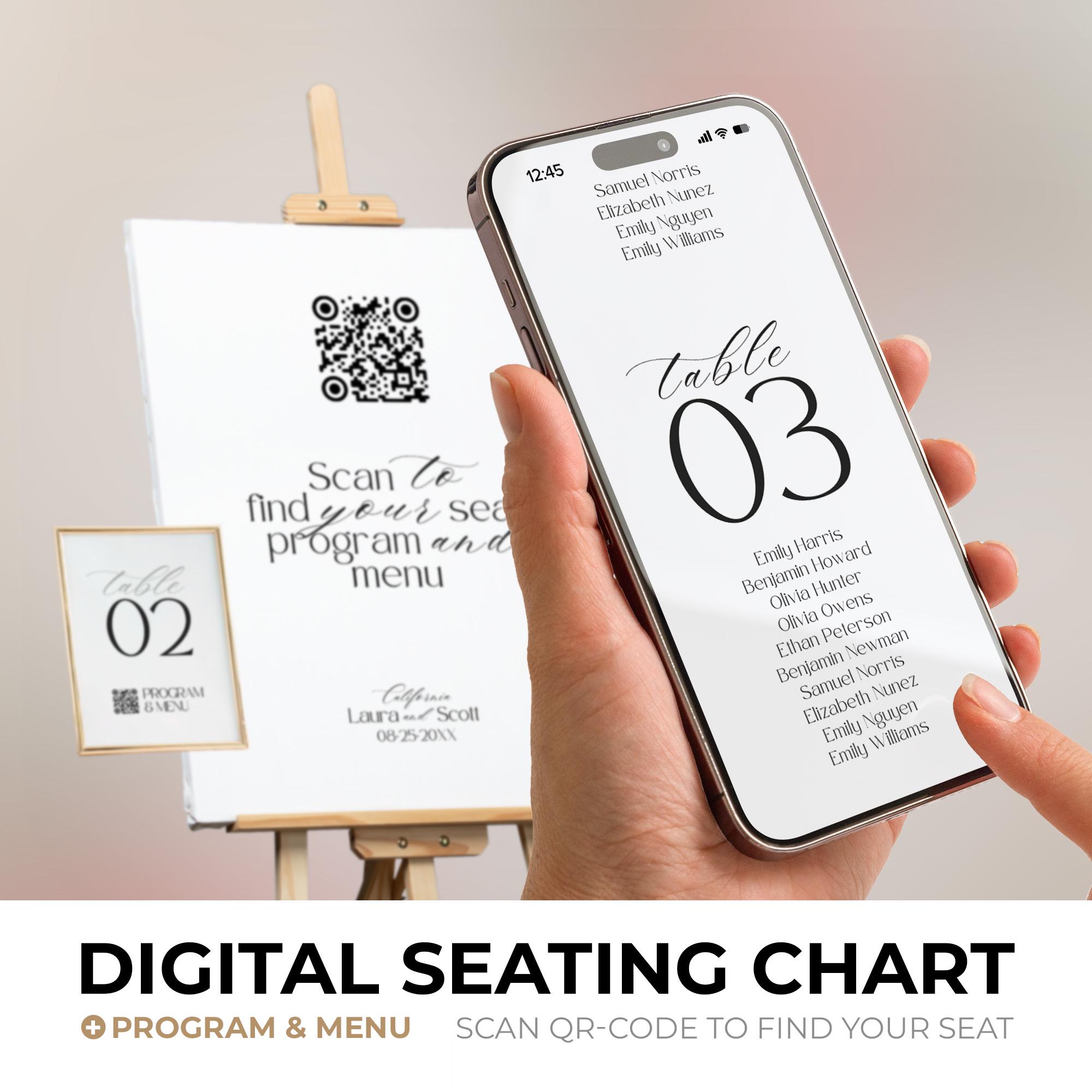Wedding Seating Chart Canva Template: QR Code, Program & Menu (digital ...