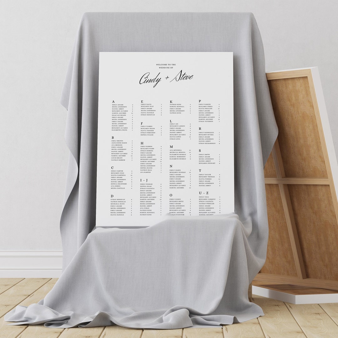 Wedding Vertical Seating Chart Sign, Alphabetical Seating Chart ...