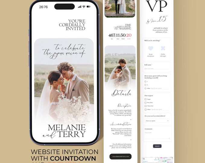 Digital Web Wedding Invitation & RSVP - Elegant Chic Invitation ...