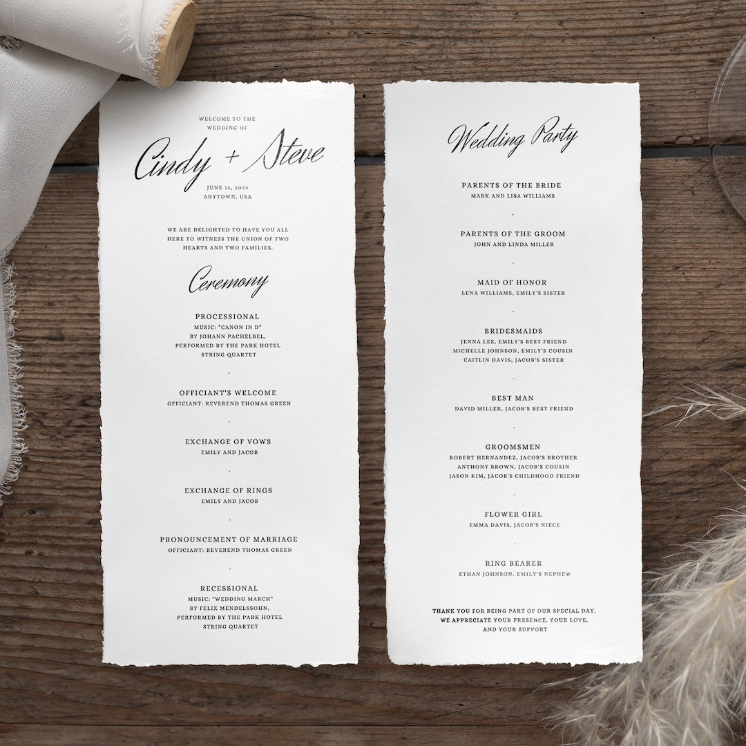 4x9 Wedding Program Template, Classic Wedding Program, Editable and ...