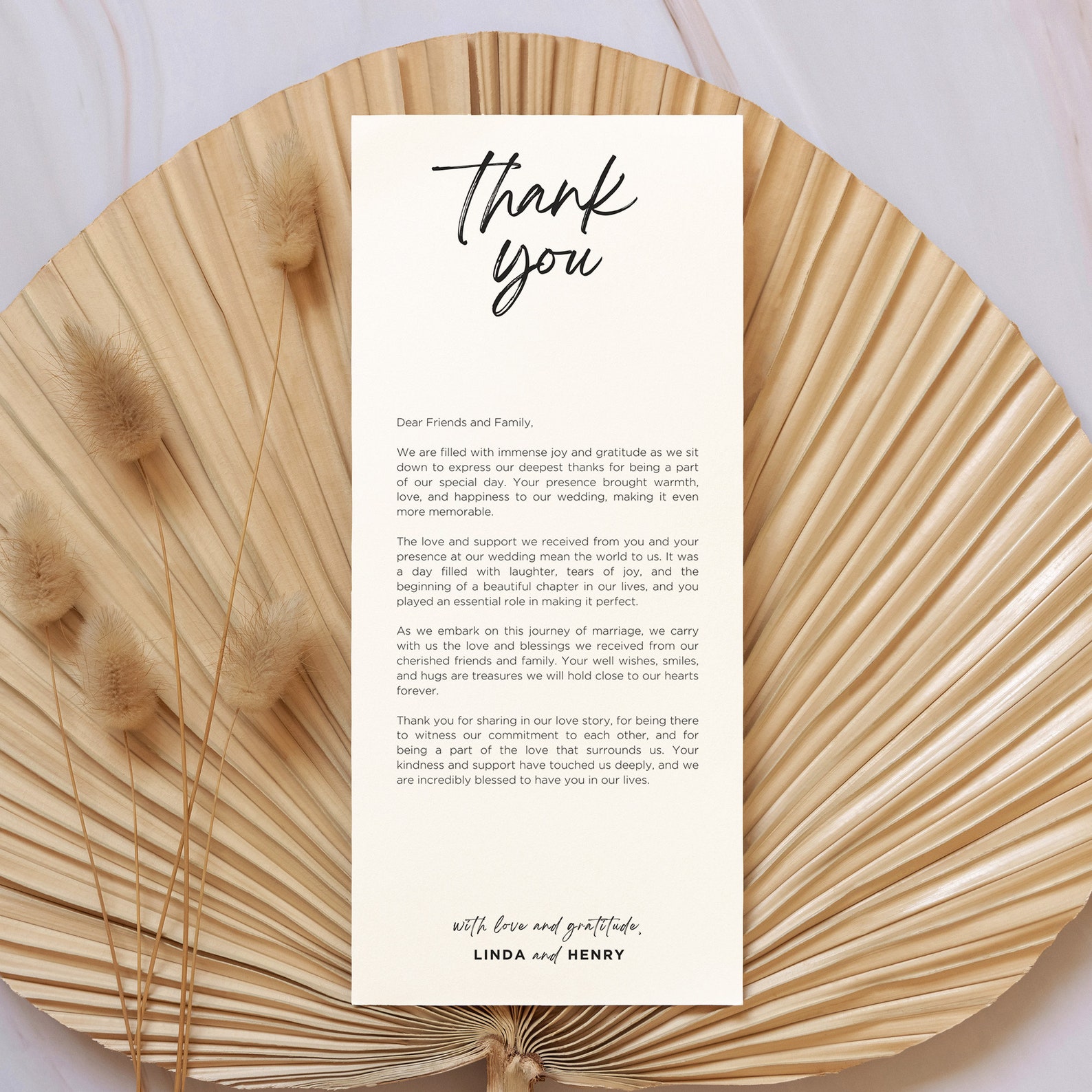 Minimalist Wedding Thank You Card Template: Simple 4x9 Editable Canva ...