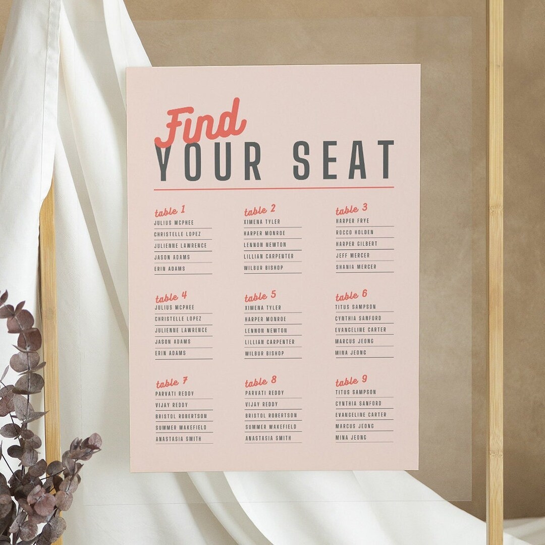 Retro Find Your Seat Template, Wedding Seating Chart Sign, Fully ...