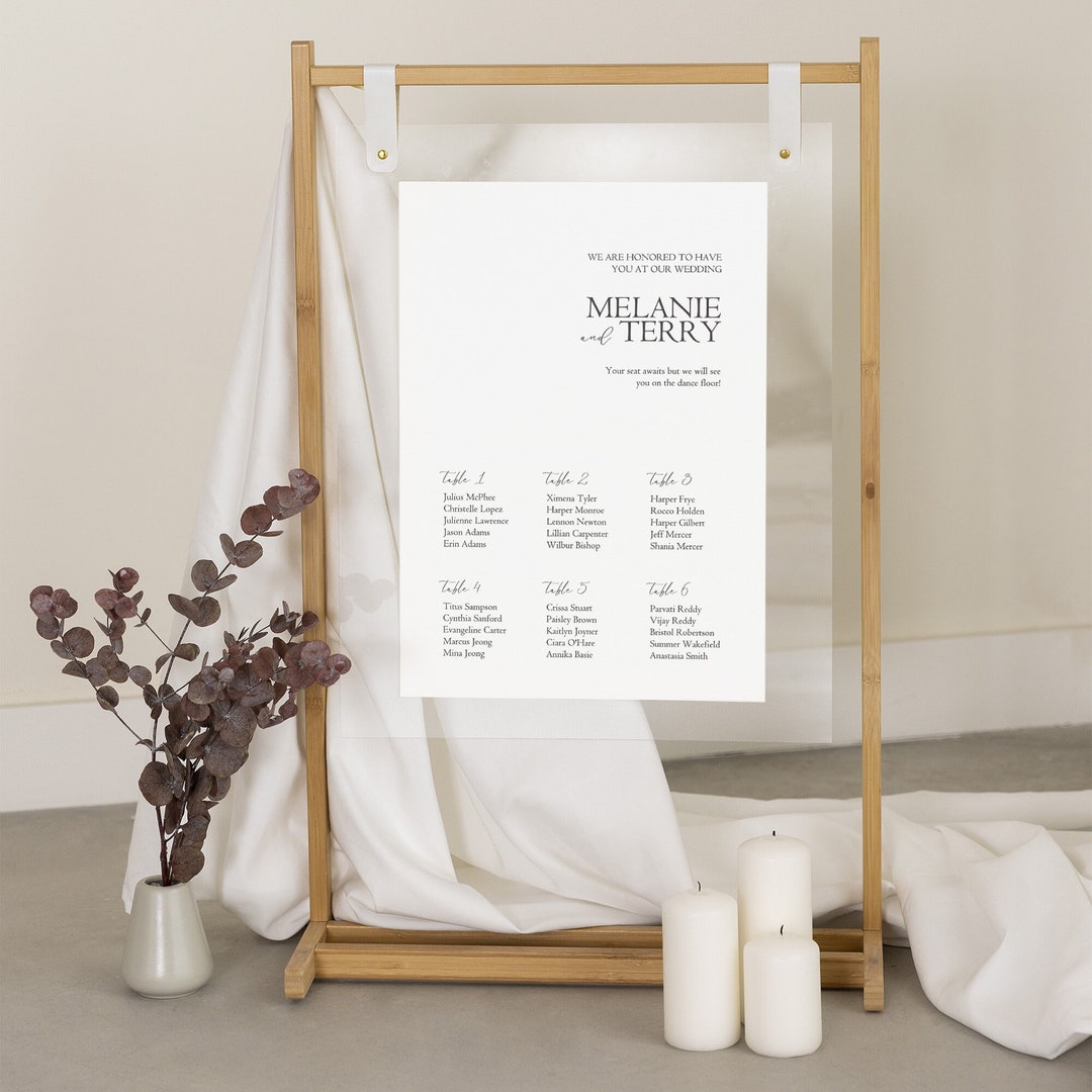 Modern Seating Plan, Wedding Vertical Seating Chart Sign, US & EU Sizes ...