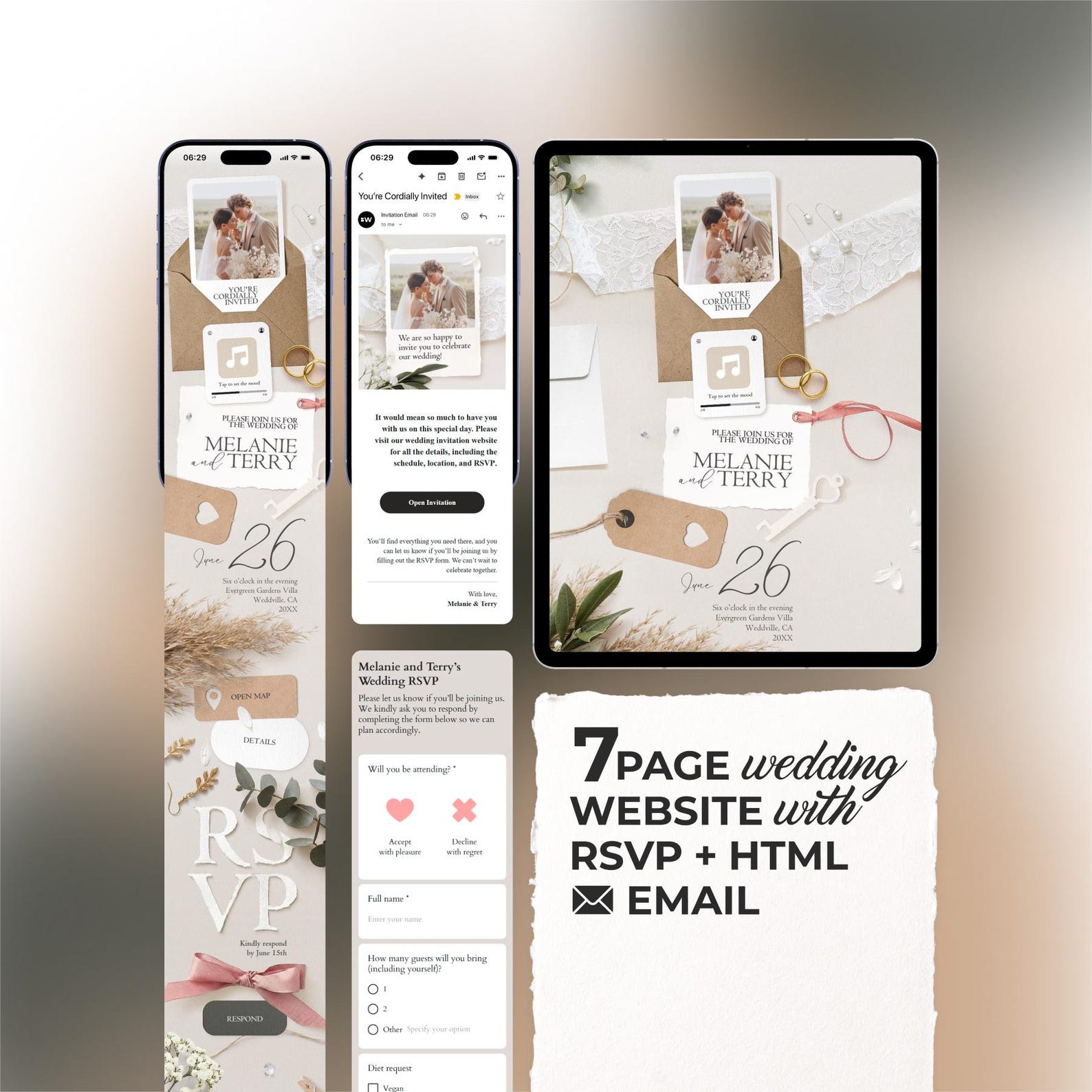 Digital Wedding Invitation Website and HTML Email: RSVP Tracking ...