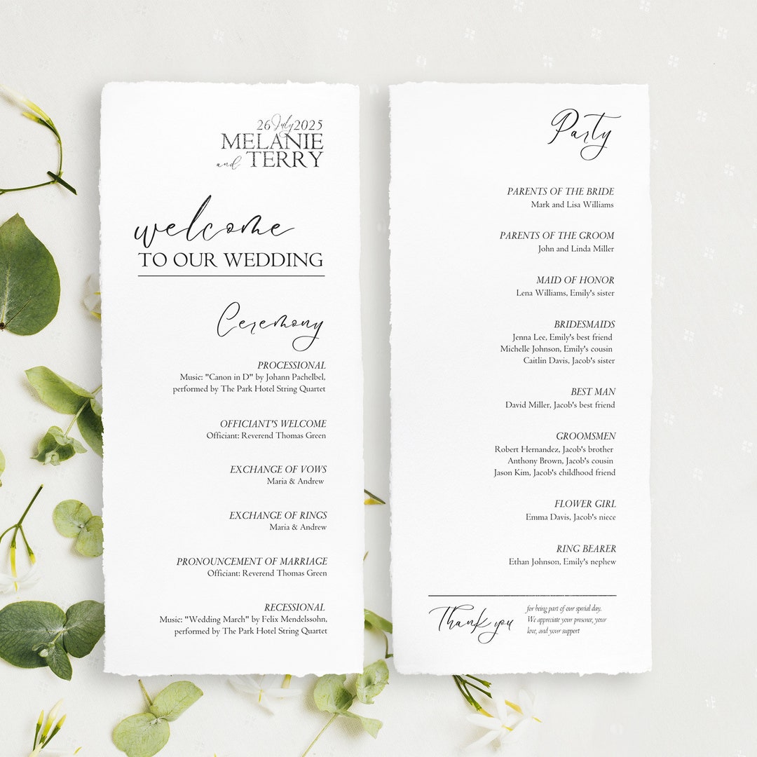 Wedding Program Template, Minimalist Wedding Program, Editable ...