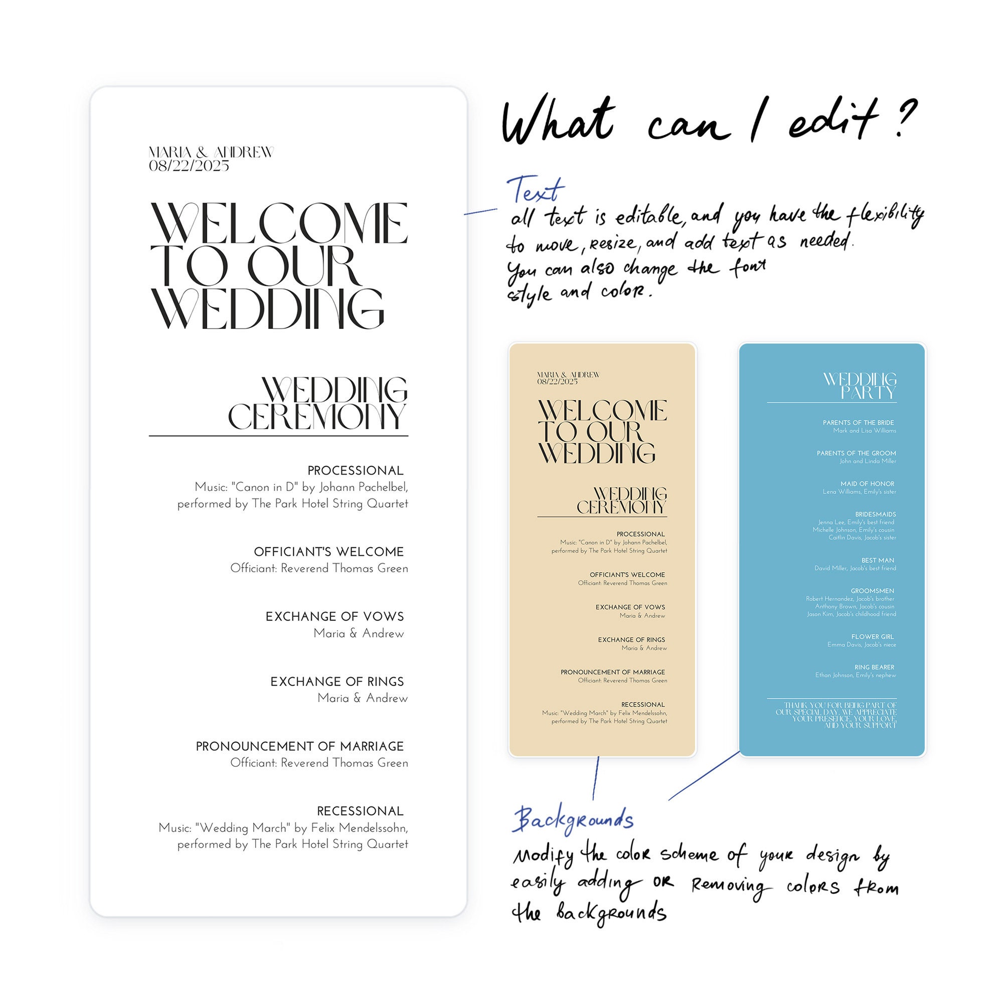 4x9 Wedding Program Template, Minimalist Wedding Program, Editable and ...