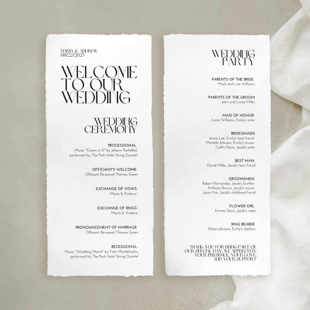 Modern Wedding Program Template, Minimalist Order of Service, Printable ...