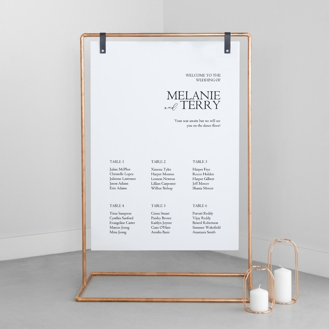 Wedding Vertical Seating Chart Sign, US & EU Sizes Seating Chart ...