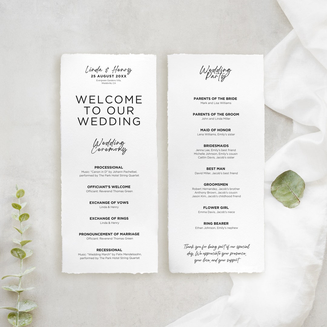 Editable Wedding Program Template, Elegant 4x9 Wedding Program ...