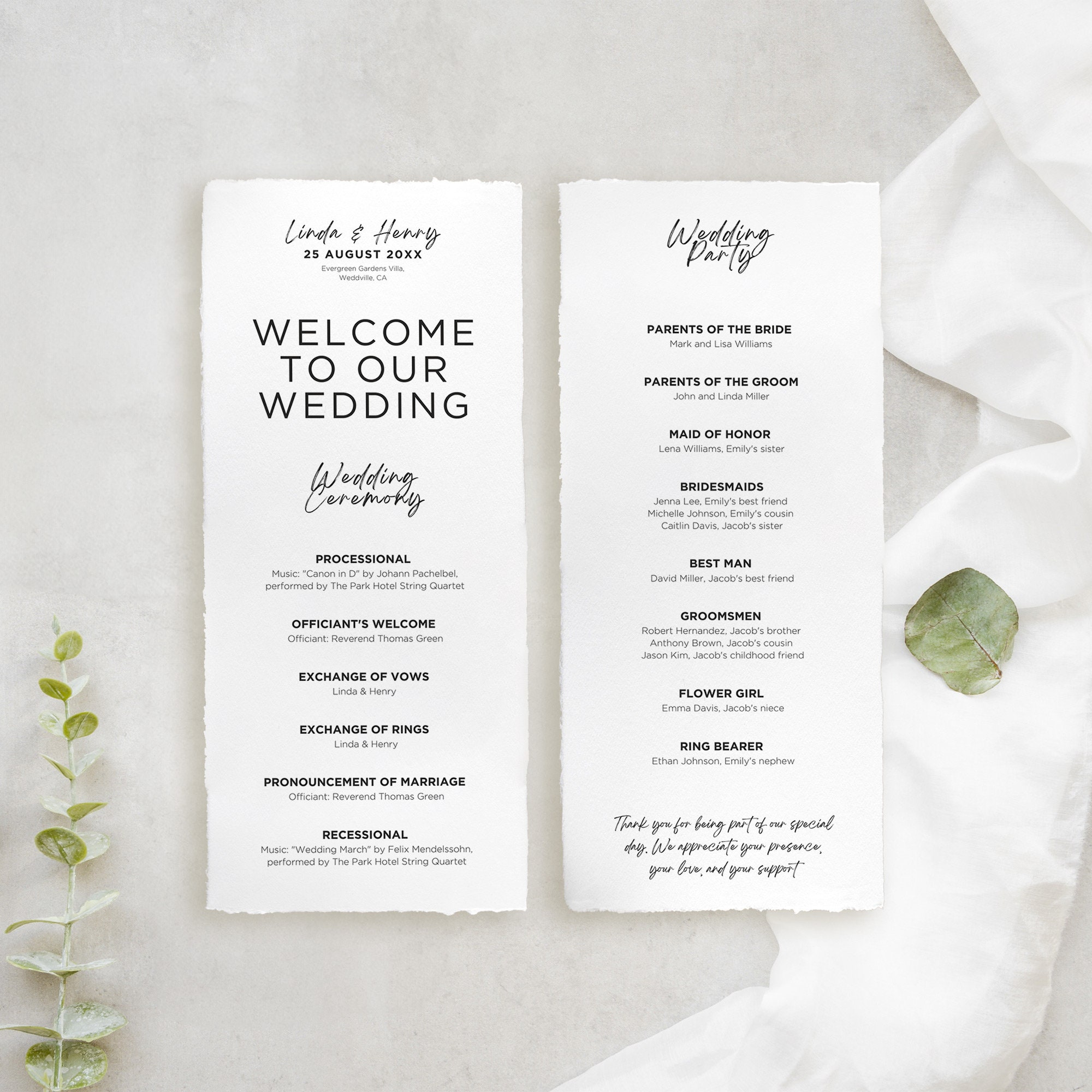 Editable Wedding Program Template Elegant 4x9 Wedding - Etsy