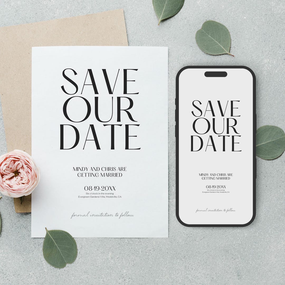 Save Our Date Cards Template, Minimalist Save the Date Card Template ...