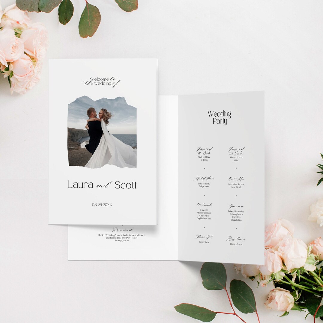 Bifold Wedding Program Template, Order of Service, Minimalist Program ...