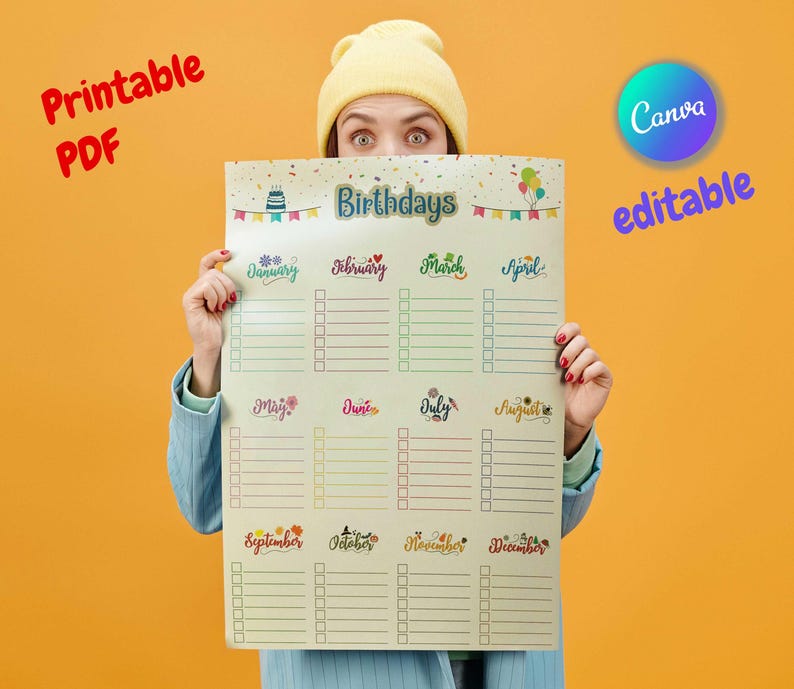 Birthday Tracker Printable Editable Birthday Calendar Printable ...