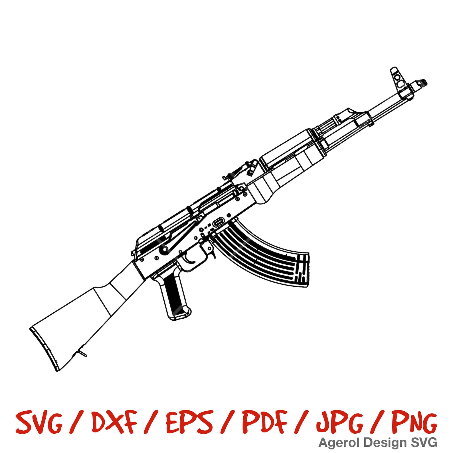 AK47 Kalashnikov SVG Drawing AK-47 Iconic Rifle From 1947 Tshirt Design ...