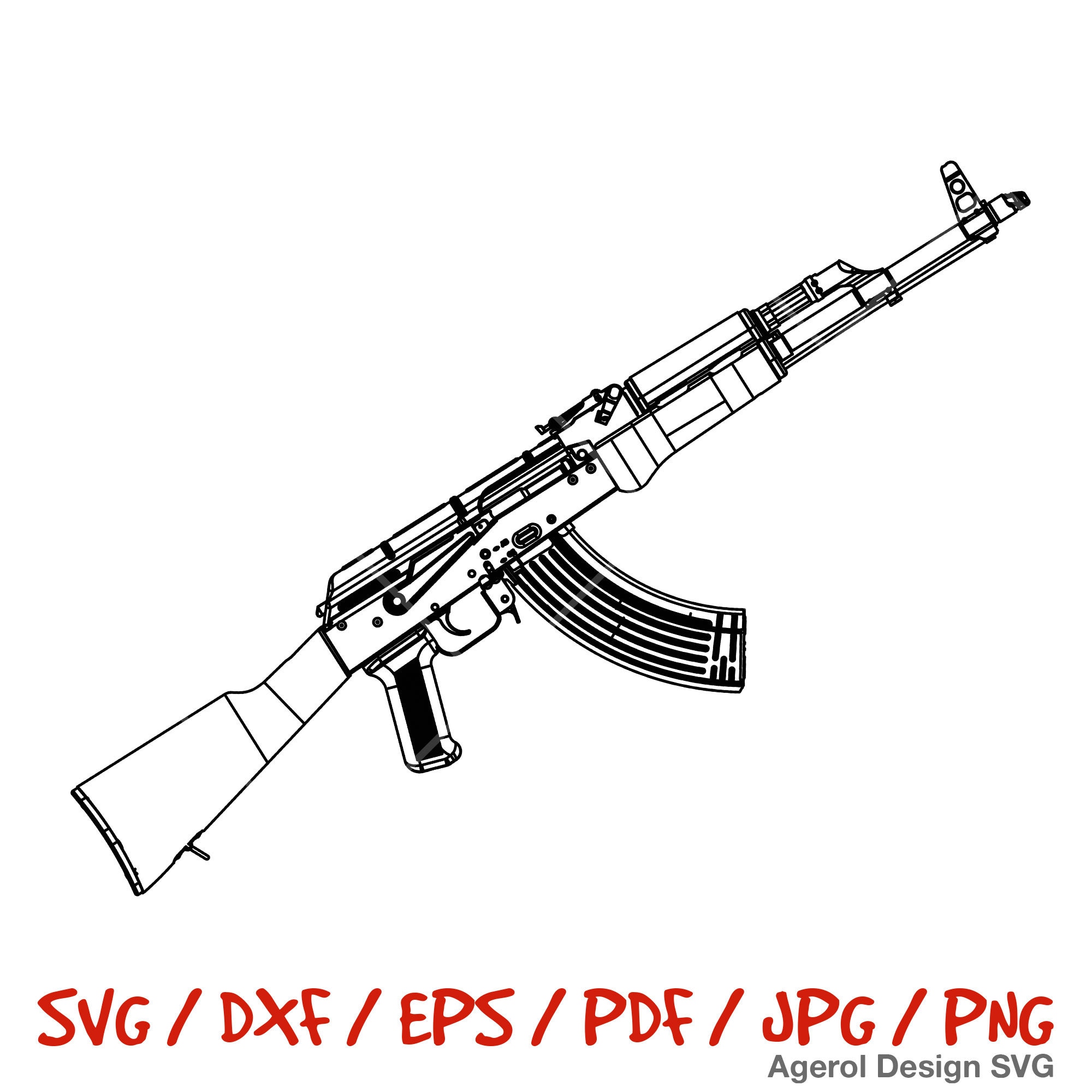 AK47 Kalashnikov SVG Drawing AK-47 Iconic Rifle From 1947 Tshirt Design ...