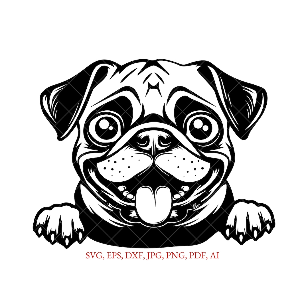 Pug SVG Peeking Pug Dog SVG, Eps, Jpg, Dxf, Pdf, Png, Vector & Raster ...