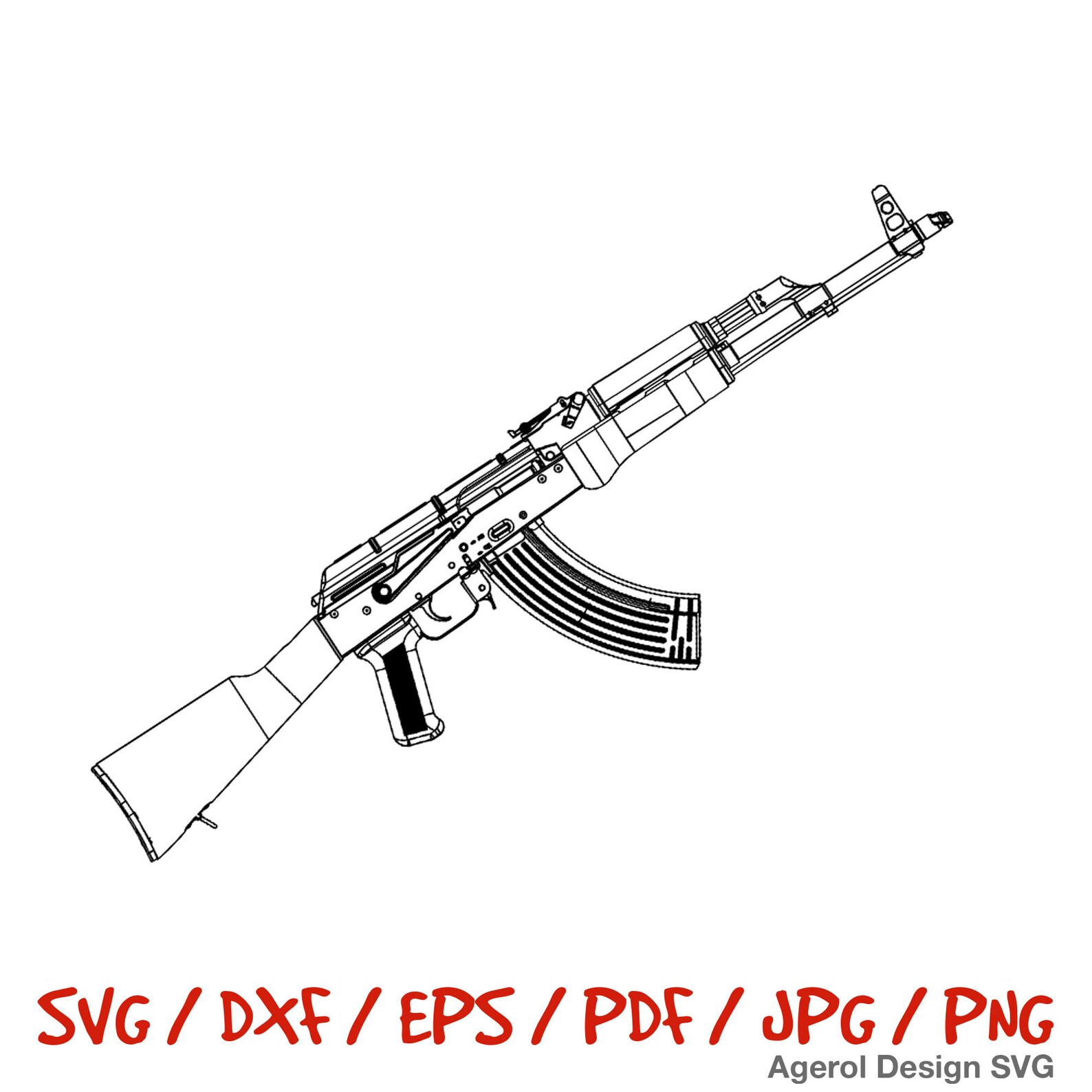 AK-47 SVG AK47 Kalashnikov Svg AK-47 Rifle Line Drawing, Ak-47 Rifle ...