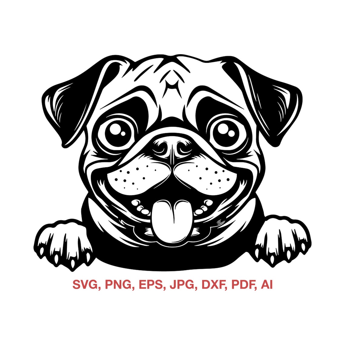 Pug SVG Peeking Pug Dog SVG, Eps, Jpg, Dxf, Pdf, Png, Vector & Raster ...