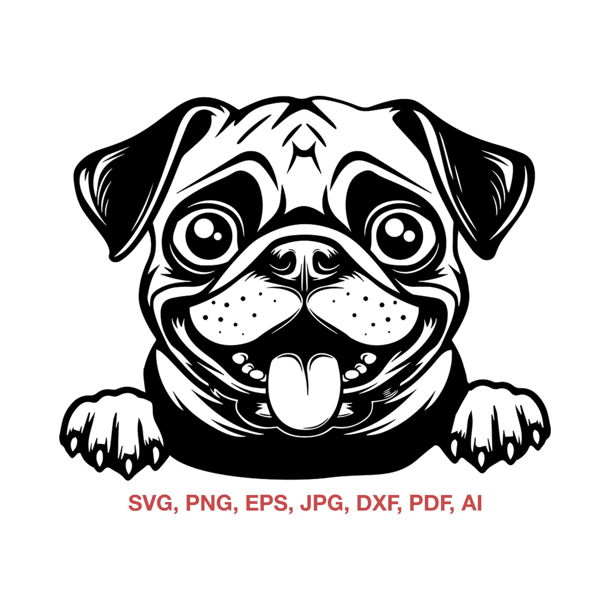 Pug SVG Peeking Pug Dog SVG, Eps, Jpg, Dxf, Pdf, Png, Vector & Raster ...