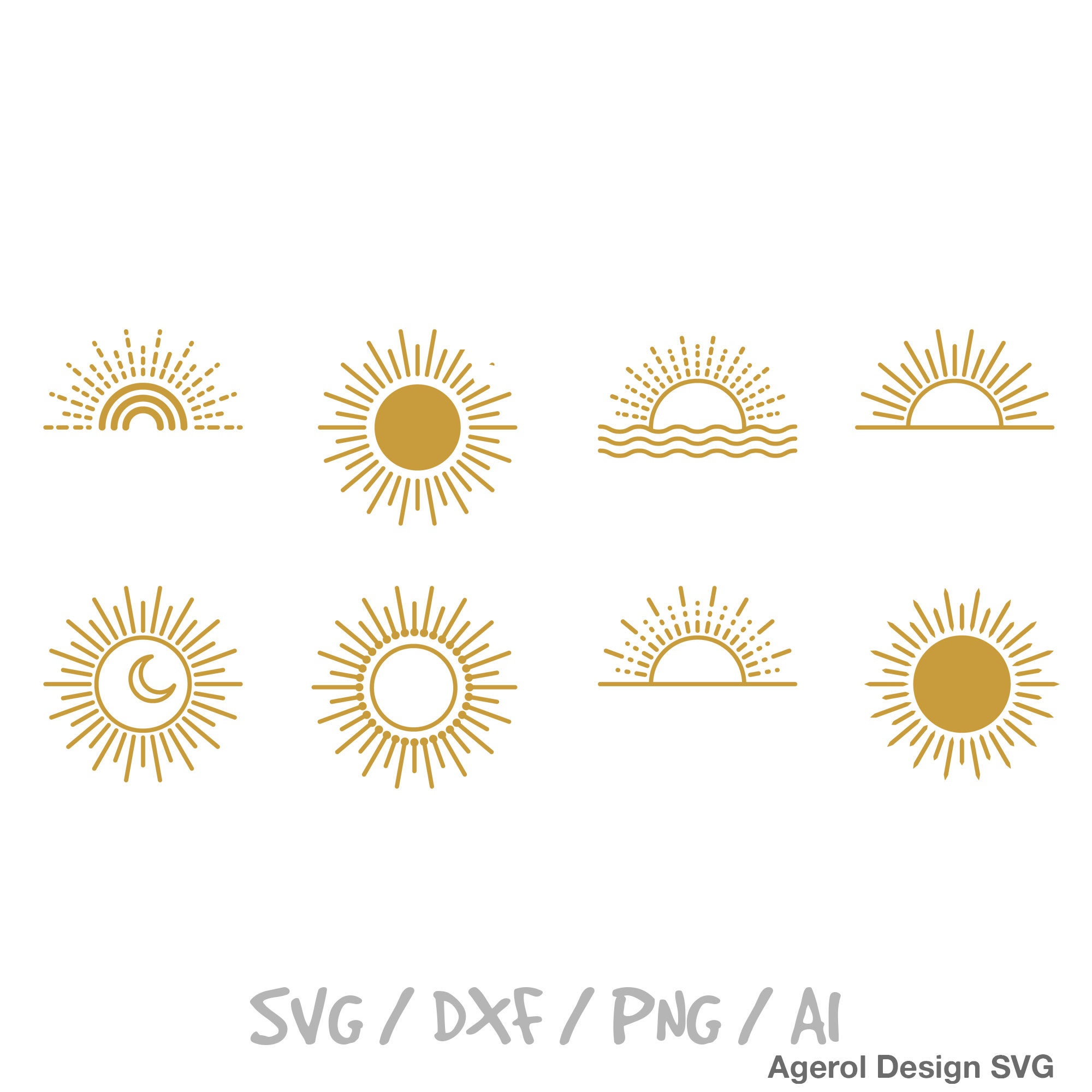 Boho Sun SVG Bundle Bohemian Sunset Clipart Boho Sun Vector Horizon ...