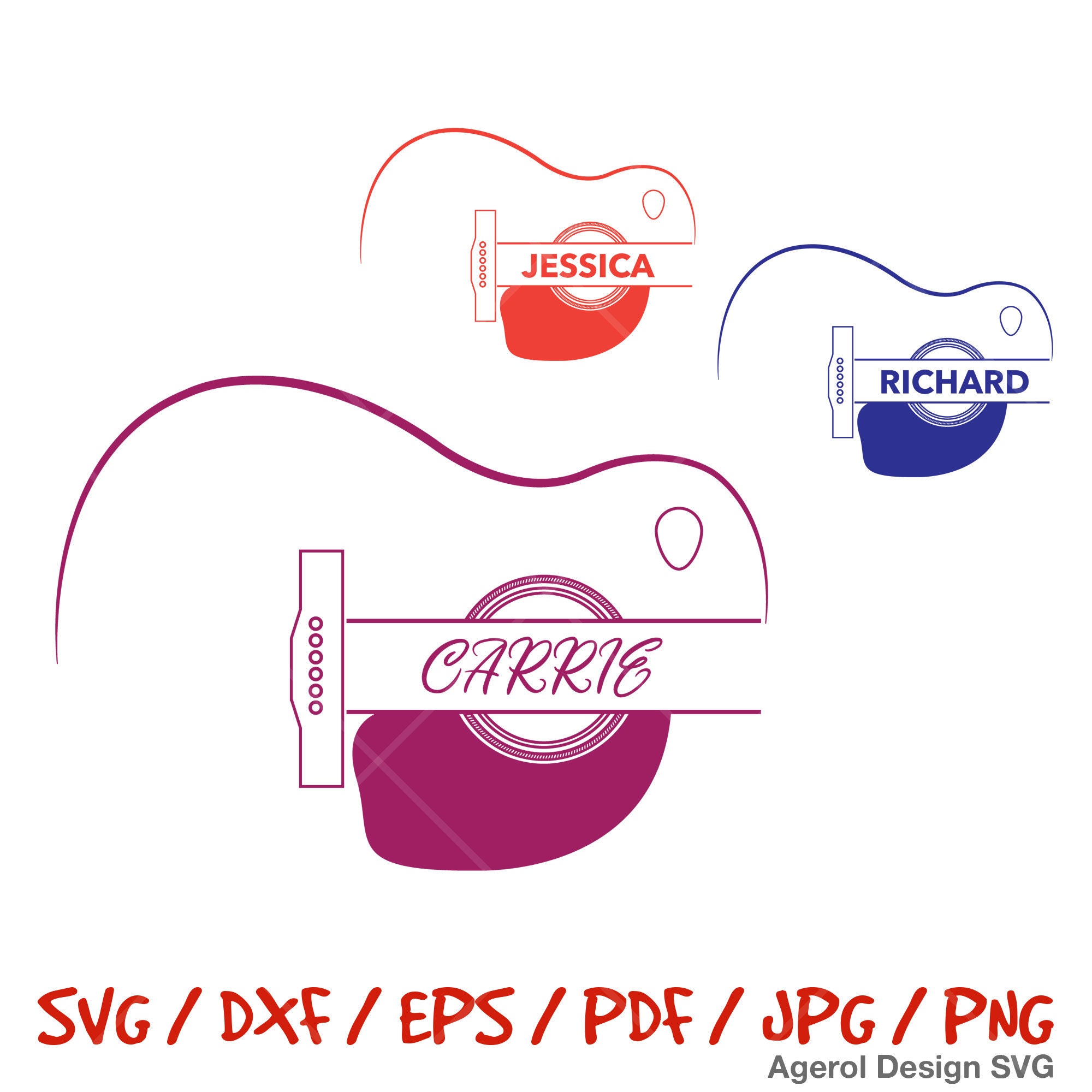 Guitar Monogram SVG for Tumbler Acoustic Guitar SVG Monogram Guitar ...