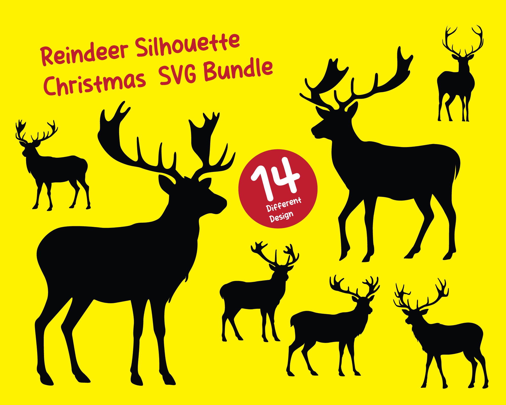 Reindeer SVG Bundle (14) Reindeer Silhouette SVG Rein Deer Christmas ...