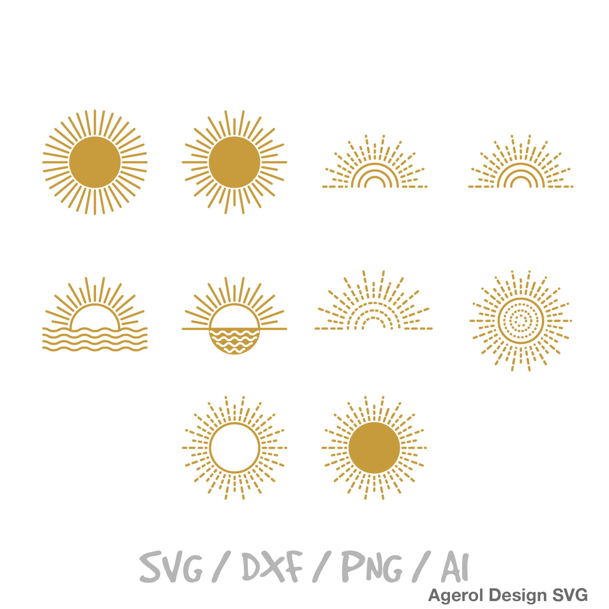 Boho Sun SVG Bundle Bohemian Sunset Clipart Boho Sun Vector Horizon ...