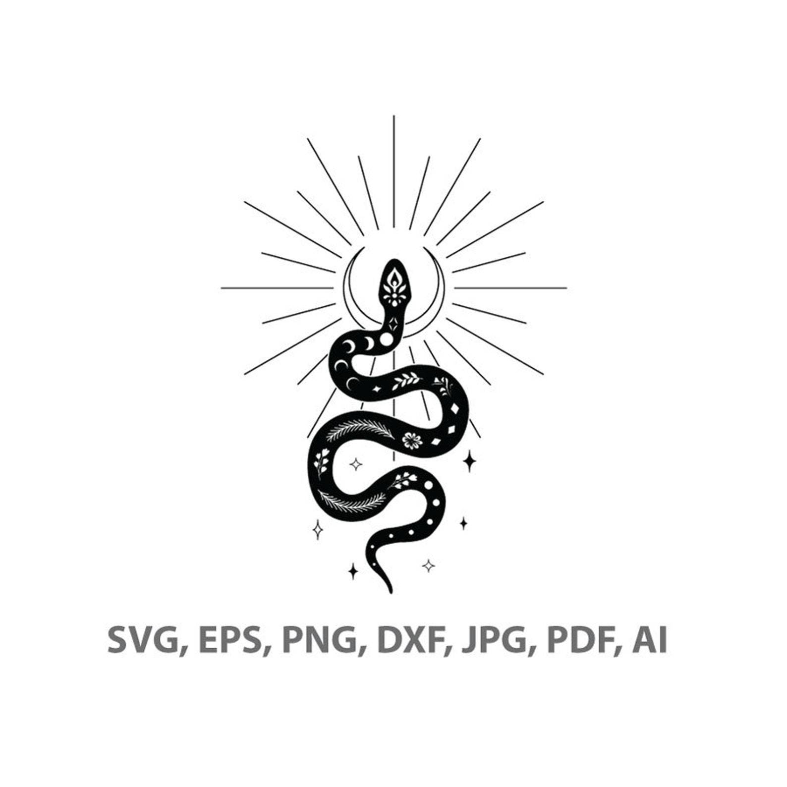 Celestial Snake Svg Mystical Serpent SVG Mystical Snake Svg Esoteric Line Art Svg Boho Snake ...